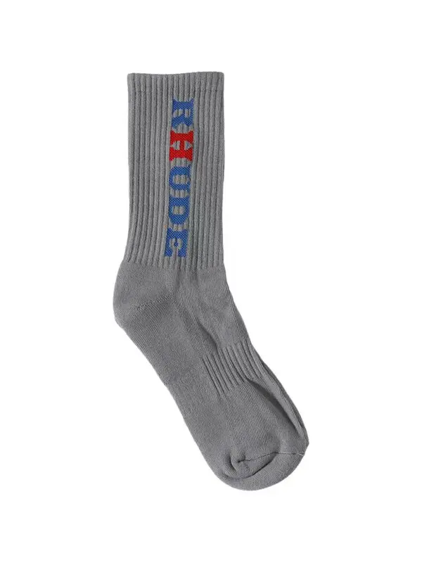 Rhude Logo-knit Ribbed Socks - Grey