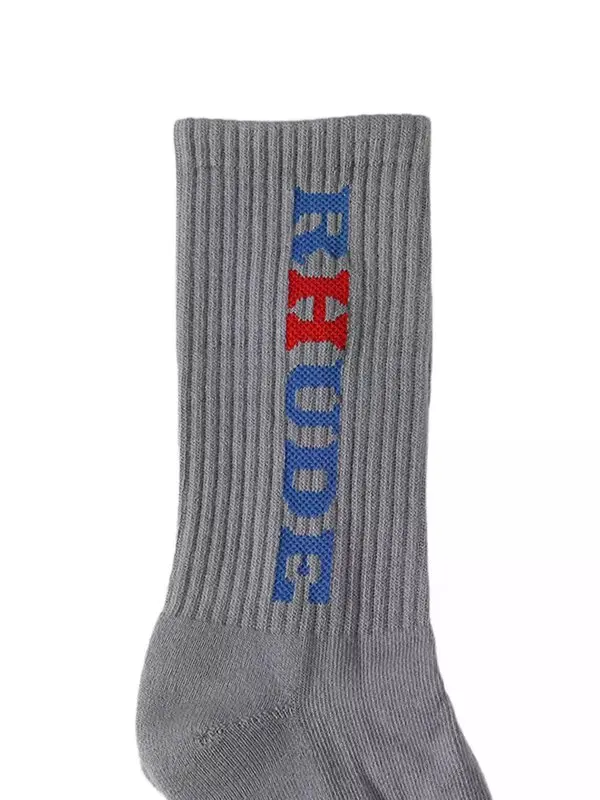 Rhude Logo-knit Ribbed Socks - Grey