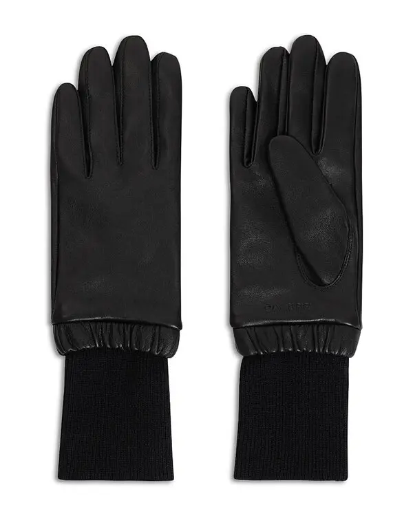 Sandro Leather & Wool Gloves - Black