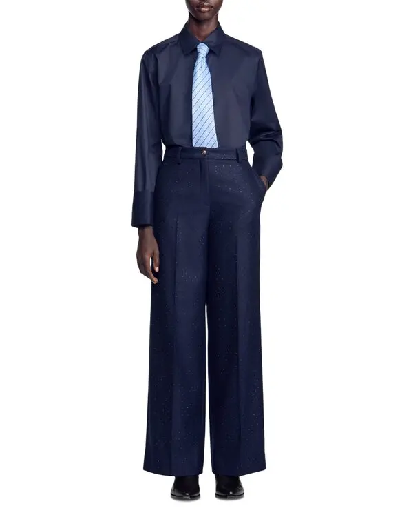 Sandro Ellington Wool Rhinestone Straight Leg Pants