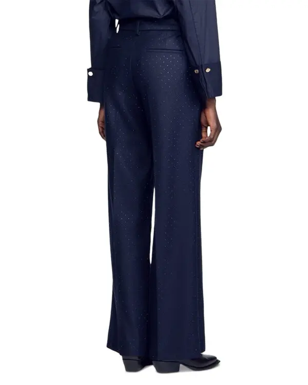 Sandro Ellington Wool Rhinestone Straight Leg Pants