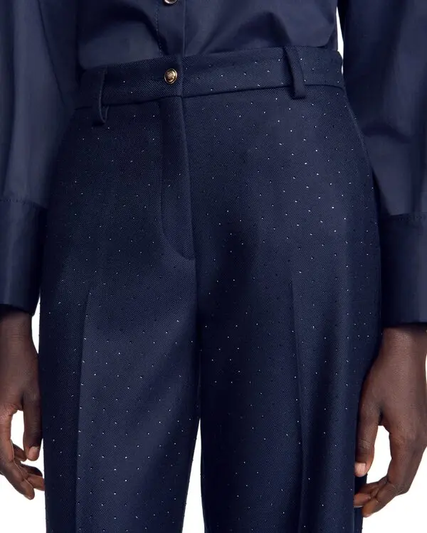 Sandro Ellington Wool Rhinestone Straight Leg Pants