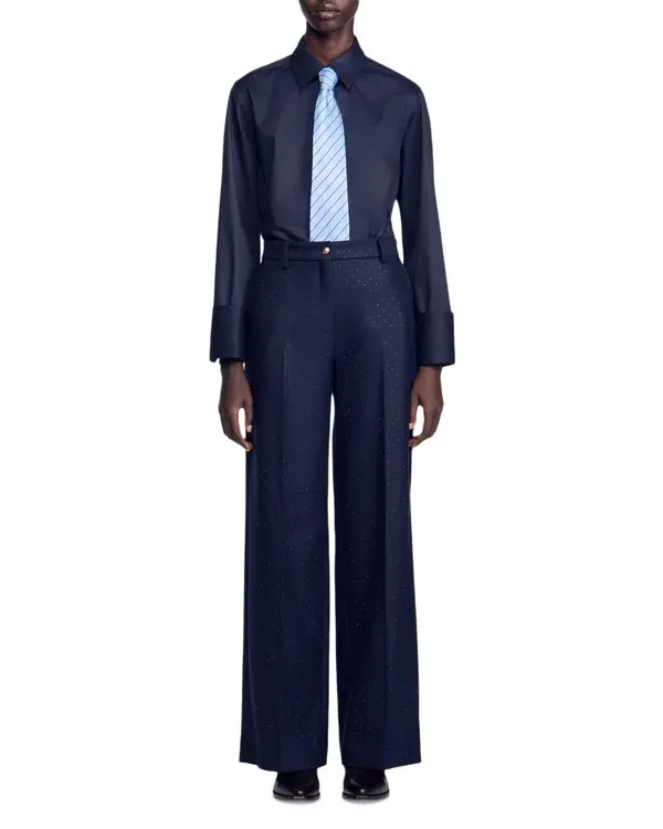 Sandro Ellington Wool Rhinestone Straight Leg Pants