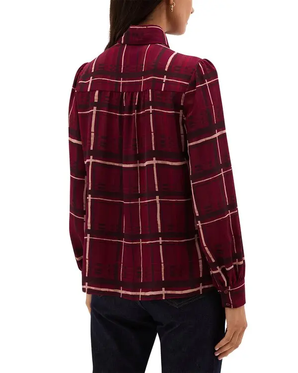 HOBBS LONDON Aisha Plaid Tie Neck Blouse
