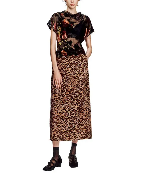 Anna Sui Leopard Denim Skirt
