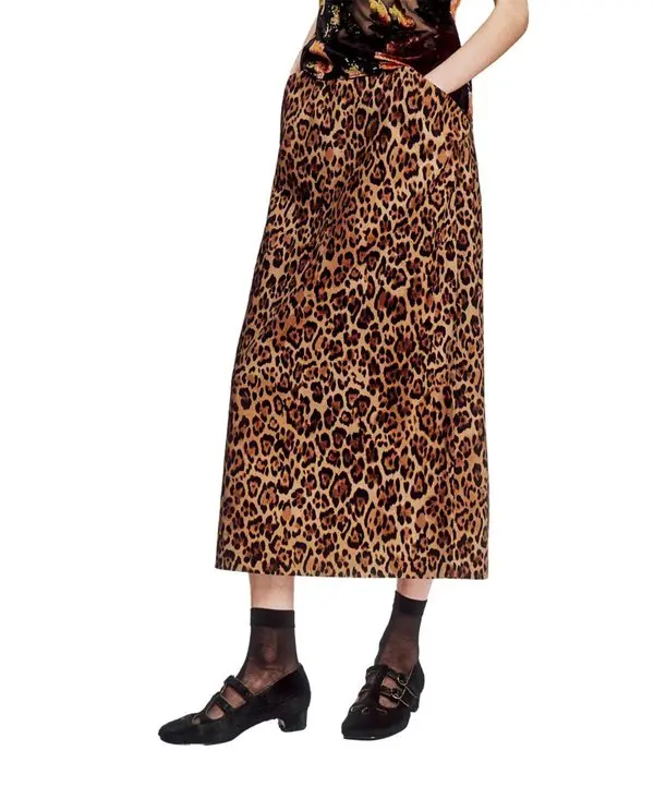 Anna Sui Leopard Denim Skirt
