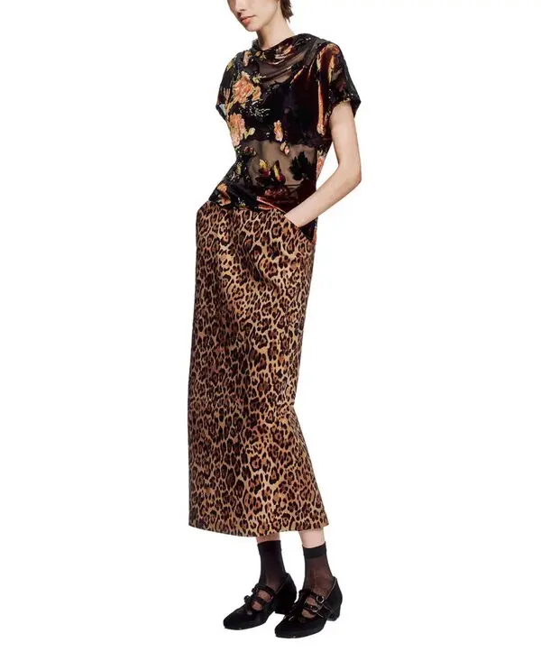 Anna Sui Leopard Denim Skirt