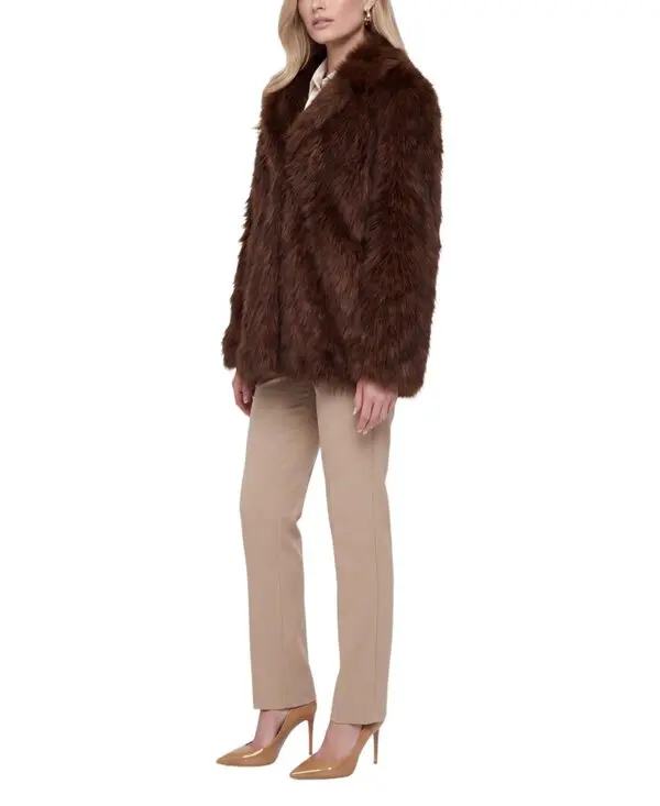 LYLA GRANT Faux Fur Fox Jacket, Tuxedo Collar - Brown Multi