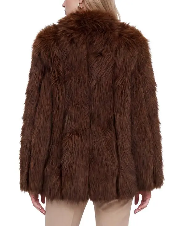LYLA GRANT Faux Fur Fox Jacket, Tuxedo Collar - Brown Multi