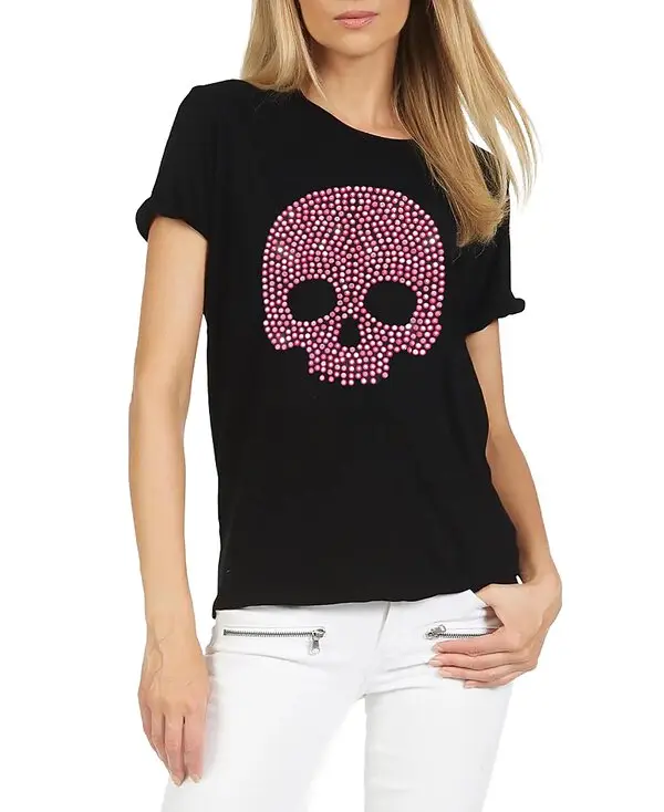 Lauren Moshi Edda X Pink Stud Skull Tee - Black