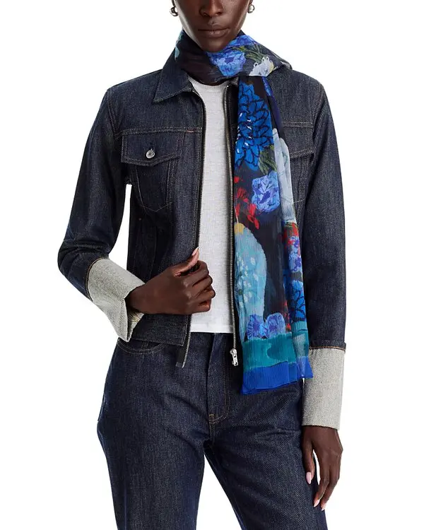 Echo Wildflower Crinkle Silk Wrap - Navy