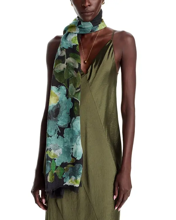 Echo Artists Floral Wool Blend Wrap - Navy