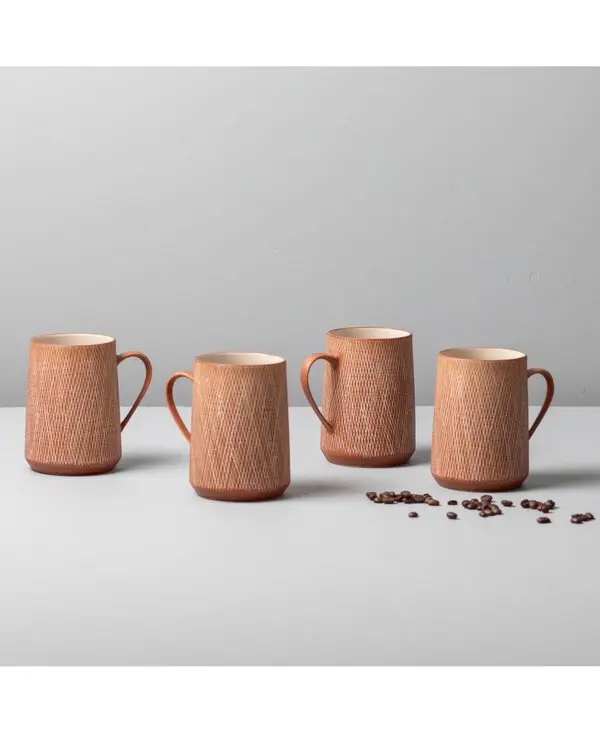 BE HOME Crosshatch Mugs, Set Of 4