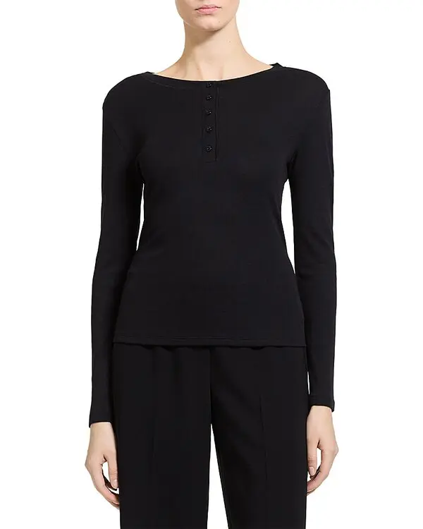 Theory Long Sleeve Henley Top - Black