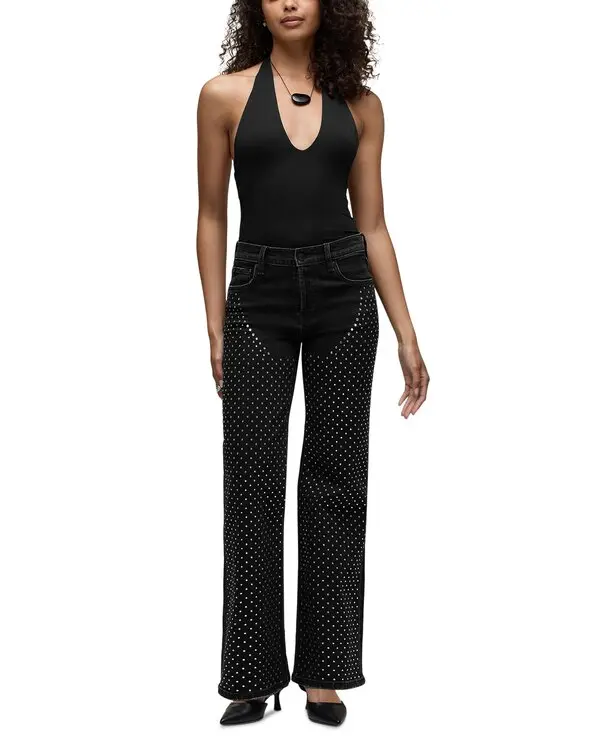 Hudson Jeans Rosie Embellished High Rise Wide Leg Jeans