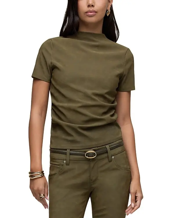 Hudson Jeans Faux Suede Short Sleeve Ruched Top