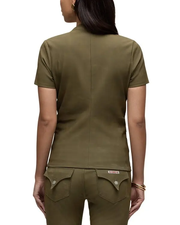 Hudson Jeans Faux Suede Short Sleeve Ruched Top
