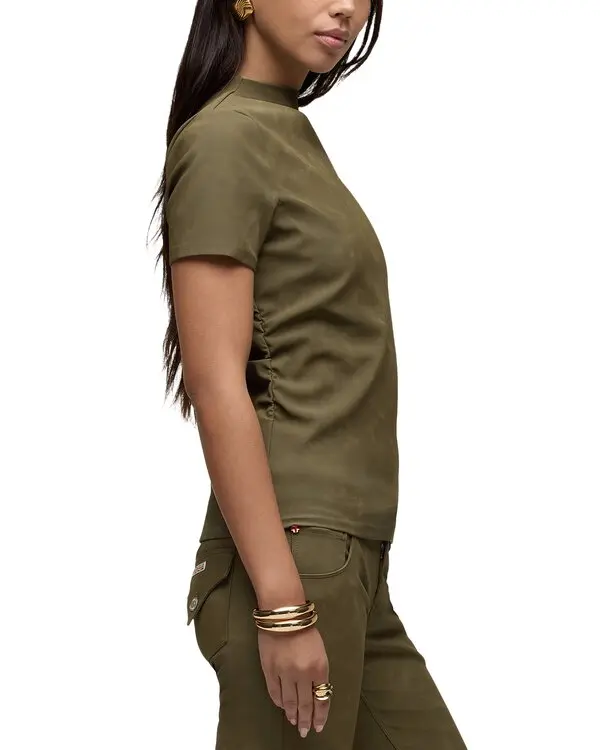 Hudson Jeans Faux Suede Short Sleeve Ruched Top