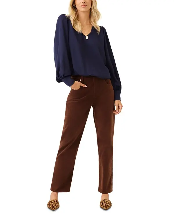 Karen Kane V Neck Puff Sleeve Top - Navy
