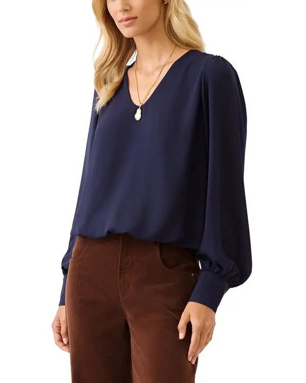 Karen Kane V Neck Puff Sleeve Top - Navy