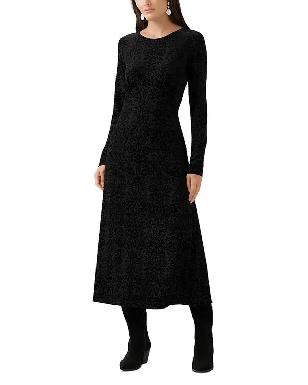 Karen Kane Velvet Burnout Long Sleeve Midi Dress - Black