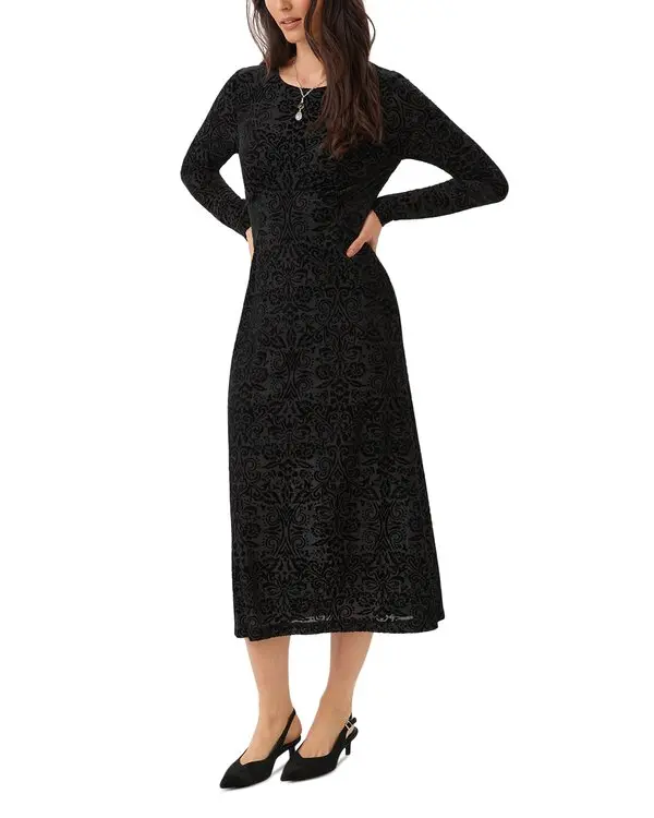 Karen Kane Velvet Burnout Long Sleeve Midi Dress