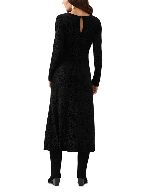Karen Kane Velvet Burnout Long Sleeve Midi Dress