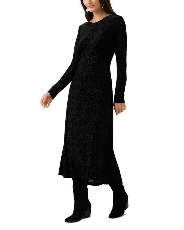 Karen Kane Velvet Burnout Long Sleeve Midi Dress