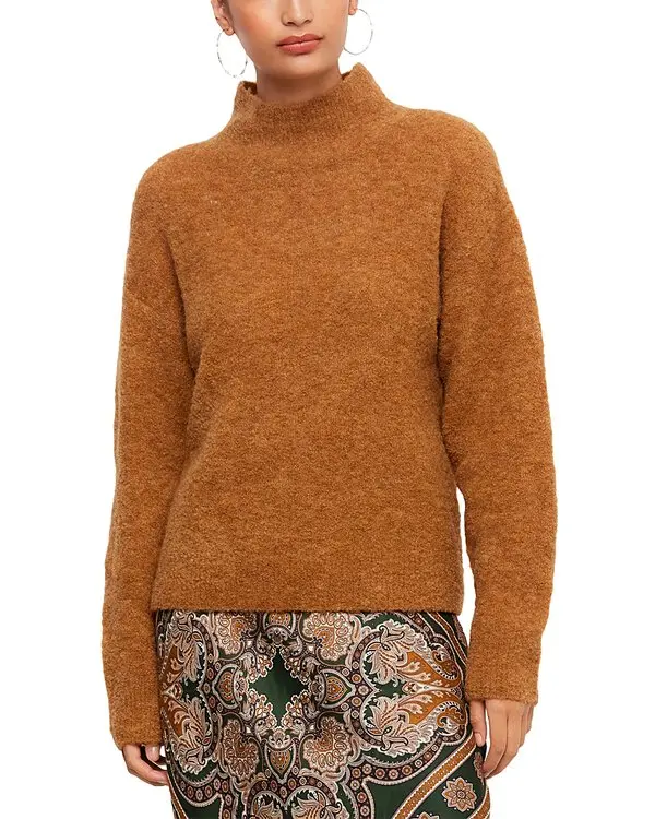 Karen Kane Mock Neck Boucle Knit Sweater - Camel