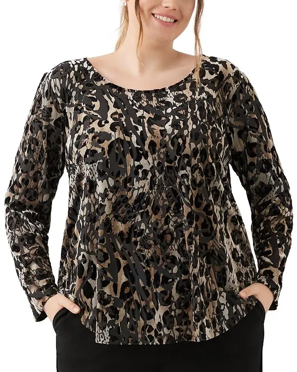 Karen Kane Velvet Burnout Long Sleeve Shirttail Top