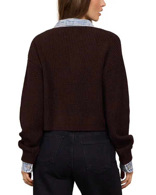 Vintage Havana Denim Trim Layered Look Cardigan
