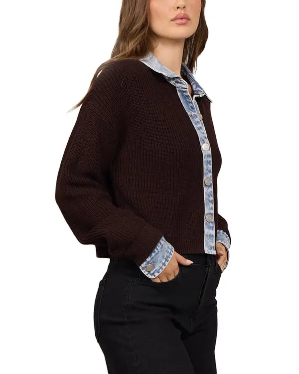 Vintage Havana Denim Trim Layered Look Cardigan