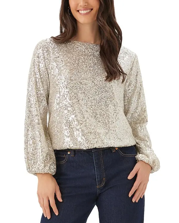 Karen Kane Petite Sequin Boat Neck Blouson Sleeve Top