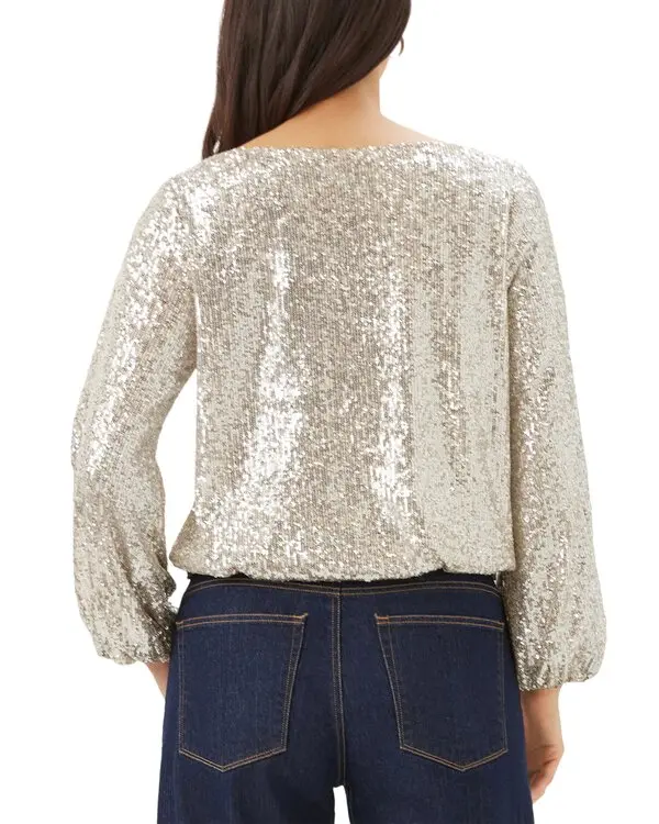 Karen Kane Petite Sequin Boat Neck Blouson Sleeve Top