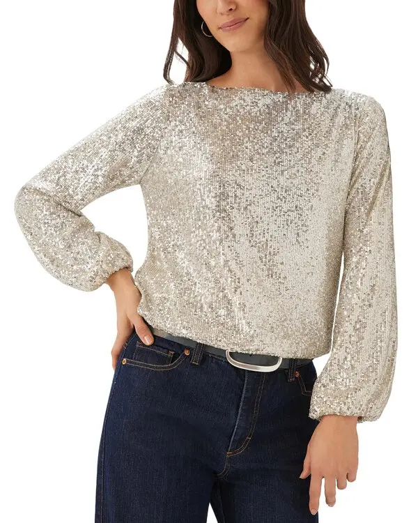 Karen Kane Petite Sequin Boat Neck Blouson Sleeve Top