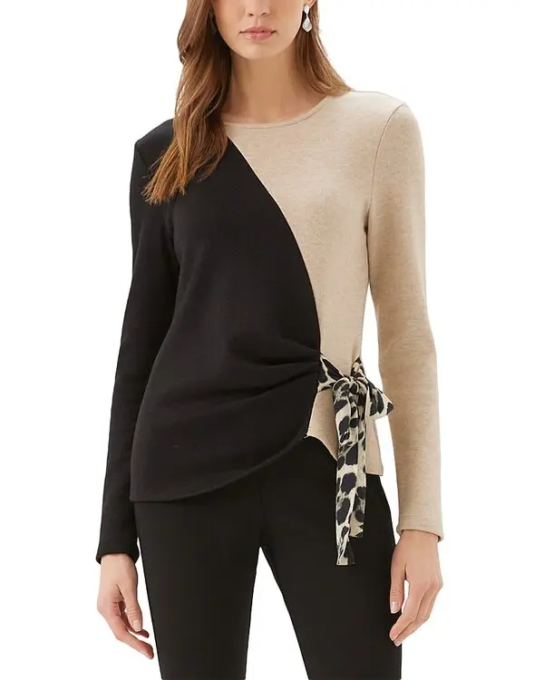 Karen Kane Petite Colorblock Long Sleeve Satin Bow Top