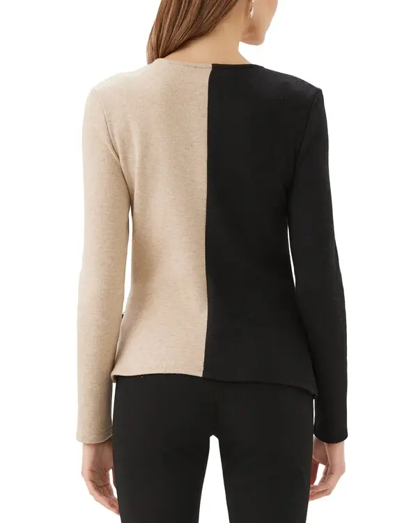 Karen Kane Petite Colorblock Long Sleeve Satin Bow Top