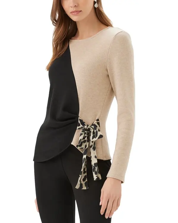 Karen Kane Petite Colorblock Long Sleeve Satin Bow Top