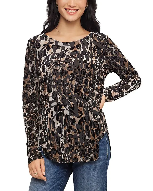 Karen Kane Petite Velvet Burnout Long Sleeve Shirttail Top