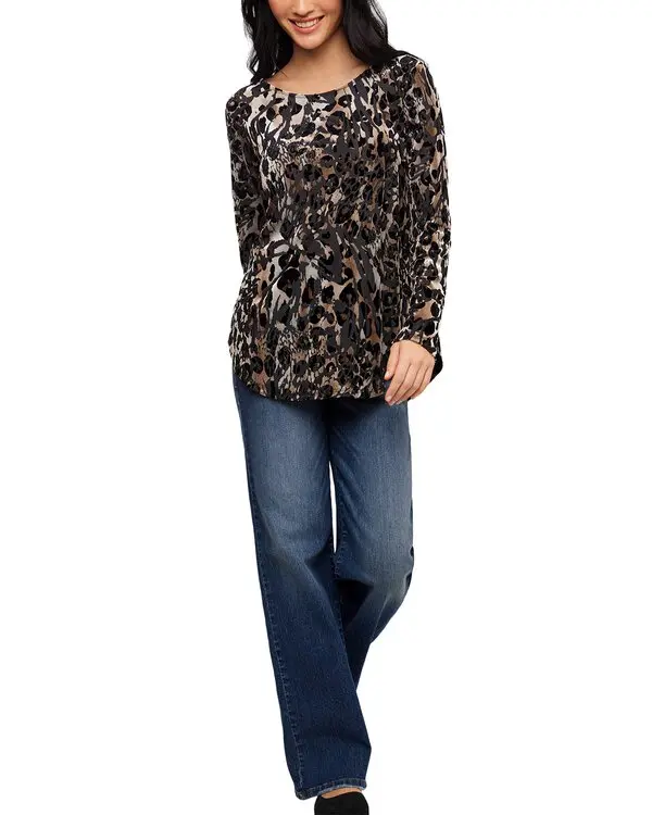 Karen Kane Petite Velvet Burnout Long Sleeve Shirttail Top