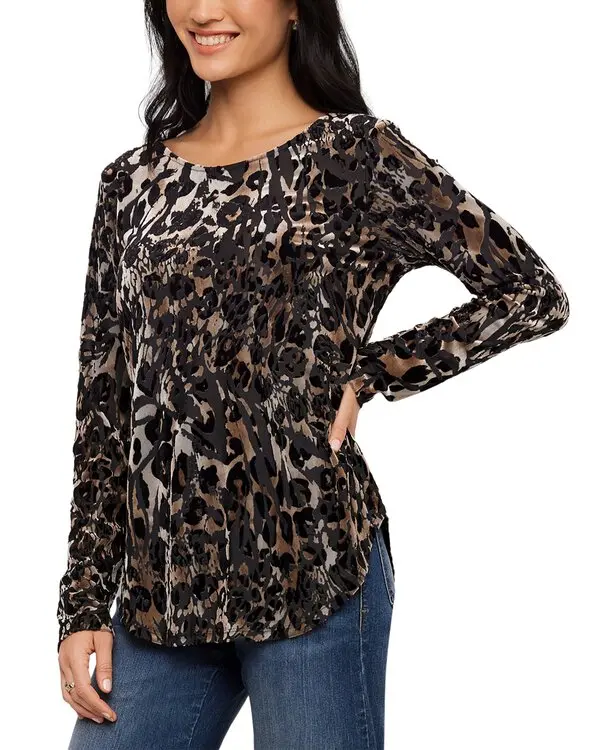Karen Kane Petite Velvet Burnout Long Sleeve Shirttail Top