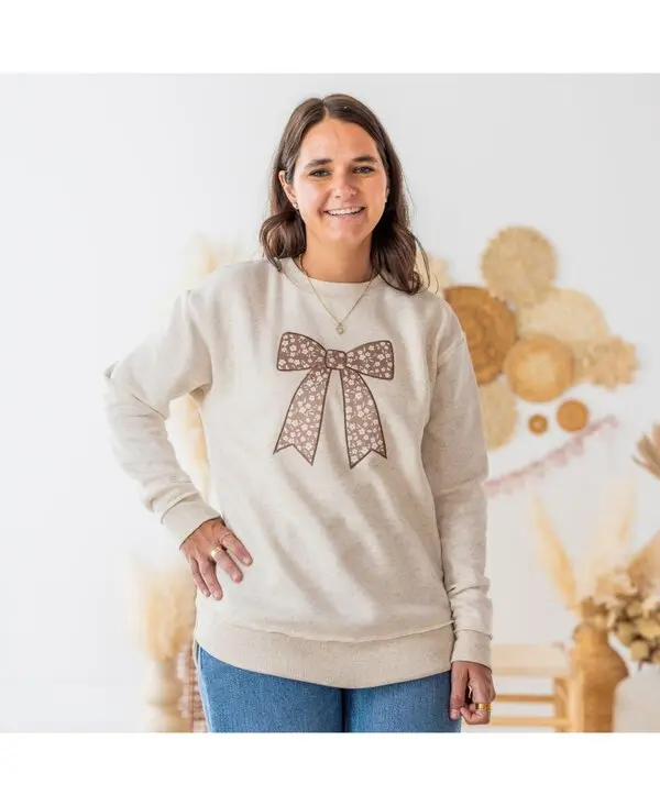SWEET WINK Mocha Floral Bow Patch Sweatshirt