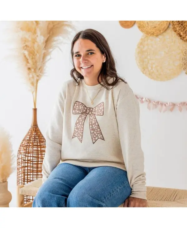 SWEET WINK Mocha Floral Bow Patch Sweatshirt