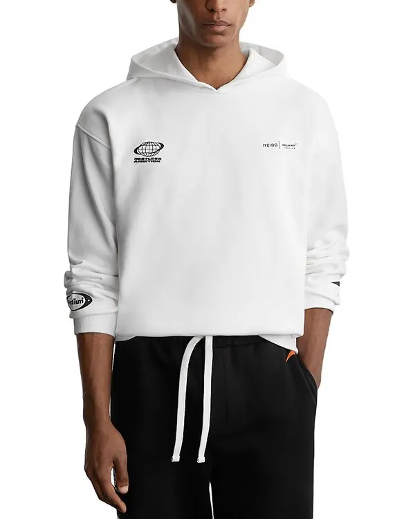 REISS Mclaren Cotton Heavyweight Relaxed Pullover Hoodie - White
