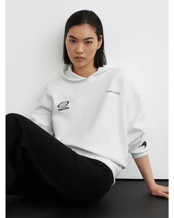 REISS Mclaren Cotton Heavyweight Relaxed Pullover Hoodie - White