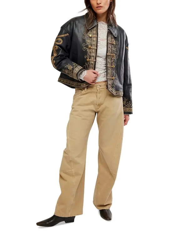 Free People Lana Leather Embroidered Jacket