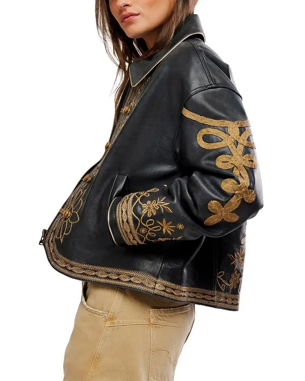 Free People Lana Leather Embroidered Jacket