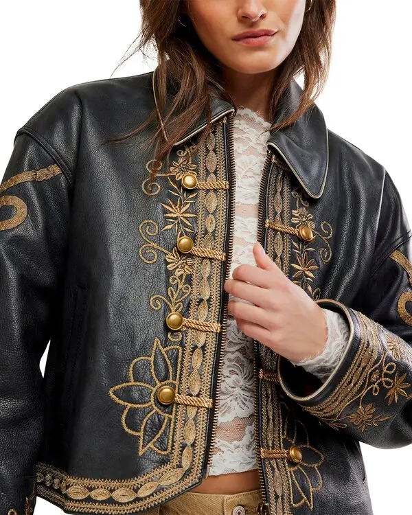 Free People Lana Leather Embroidered Jacket