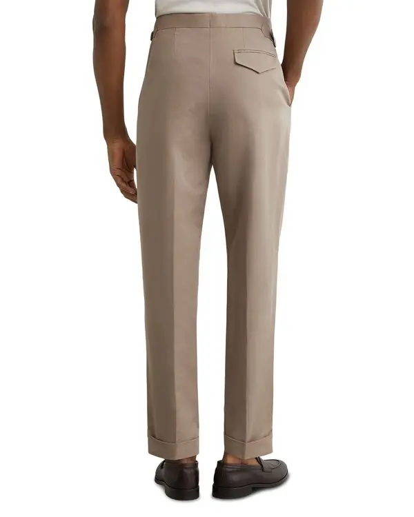 REISS Cotton & Linen Tapered Fit Buckle Adjuster Trousers - Taupe Grey