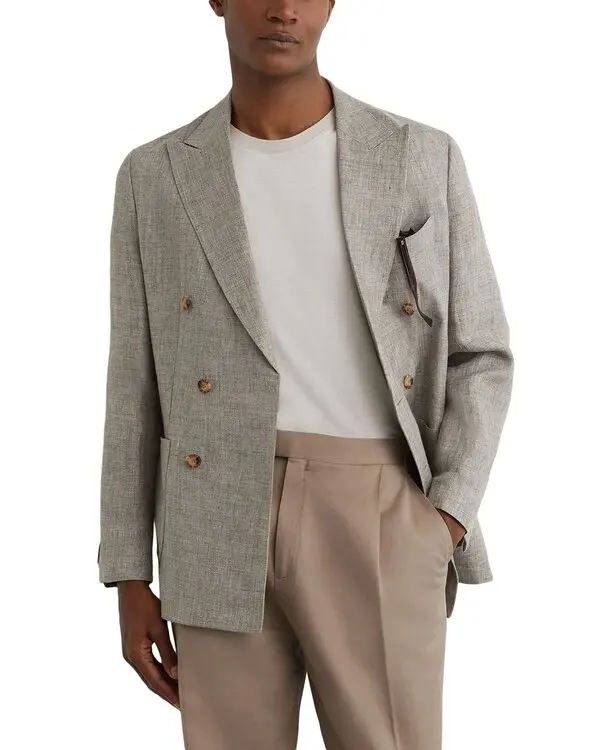 REISS Cotton & Linen Tapered Fit Buckle Adjuster Trousers - Taupe Grey